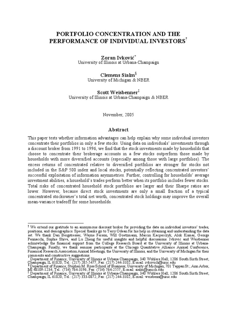 Portfolio Concentration and The Performance of Individual | PDF ...