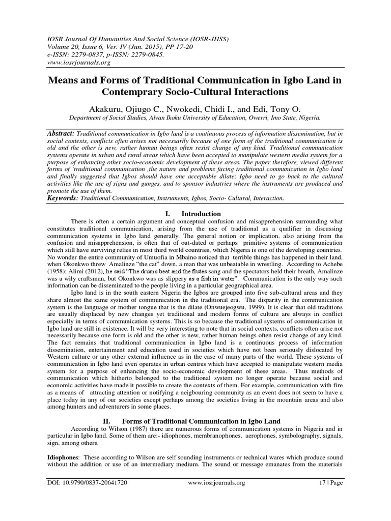Means and Forms of Traditional Communication in Igbo Land in ...