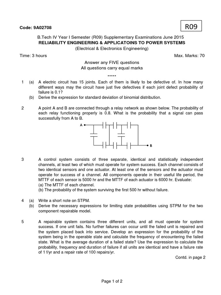 9A02708 Reliability Engineering & Application To Power Systems | PDF ...