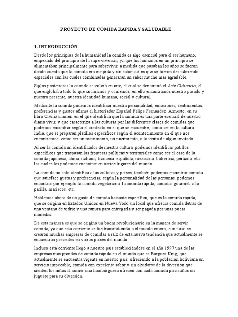 Proyecto de Comida Rapida y Saludable-Completo | PDF | Comida rápida ...
