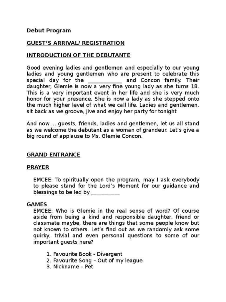 Debut Program | PDF | Birthdays