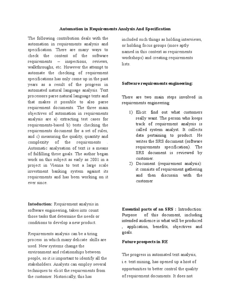 Automation in Requirements Analysis and Specification | PDF | Parsing ...