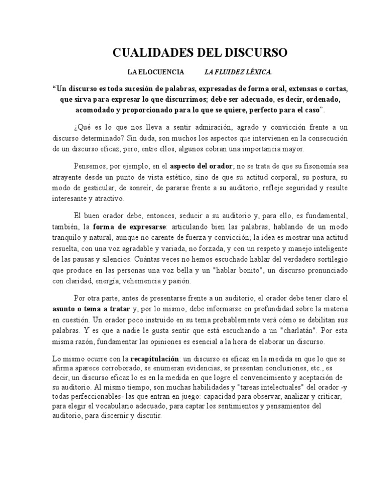 El discurso académico y político.docx | Fluidez | Selva
