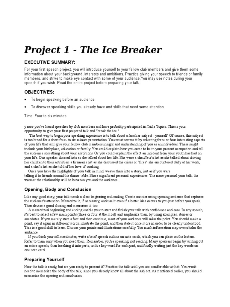 Ice Breaker Speech Guidelines | PDF | Public Speaking | Attention