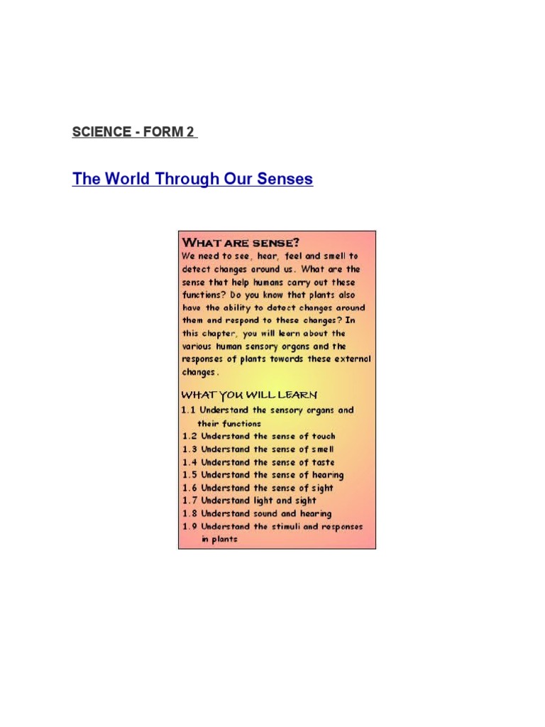 Science Form 2 - Chapter 1 | PDF | Taste | Hearing