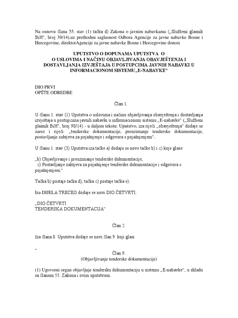 Uputstvo Dopuna ENabavke Bs | PDF