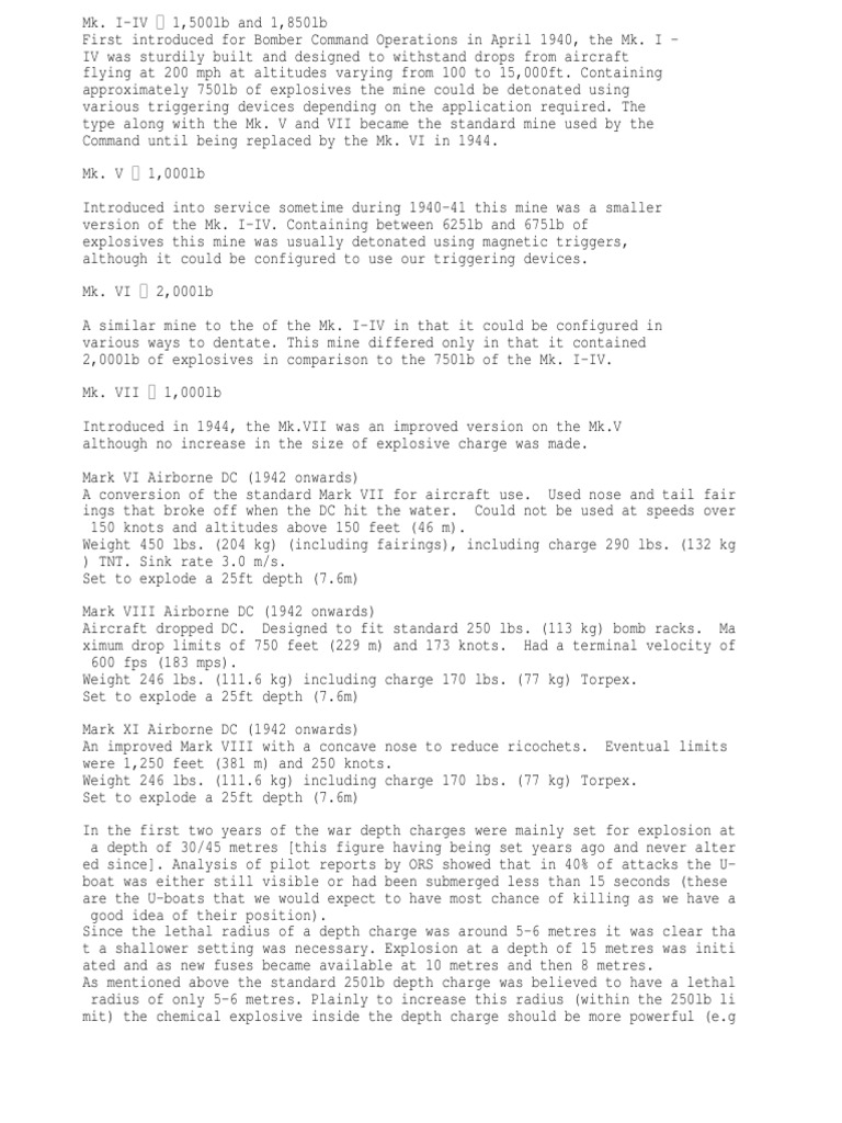 WW2 British Air Dropped Depth Charges | PDF | Naval Mine | Explosive ...