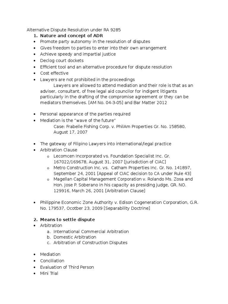 Alternative Dispute Resolution Under RA 9285 | PDF | Mediation ...