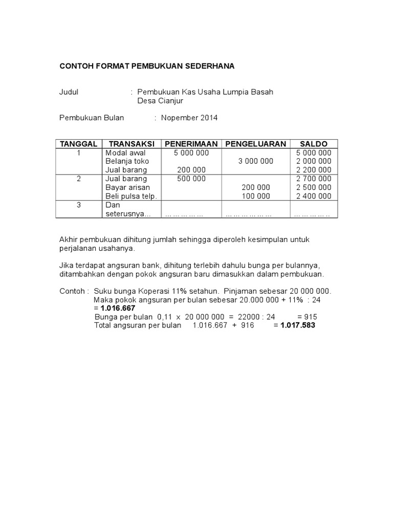 Contoh Format Pembukuan Sederhana | PDF