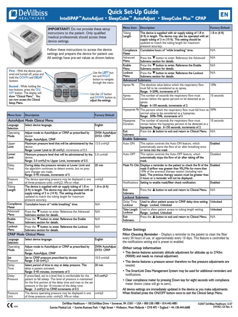 DeVilbiss IntelliPAP-AutoAdjust SleepCube | PDF | Pressure | Respiration