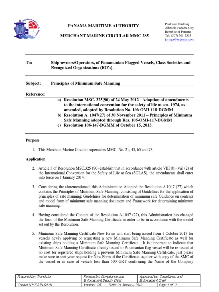 Principles of Minimum Safe Manning | PDF | United States Merchant ...