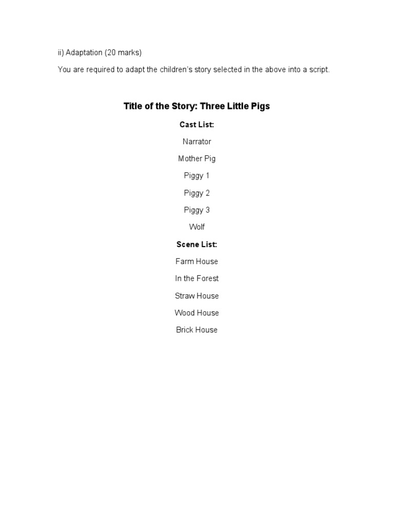 Play Script for 3 Little Pigs | Leisure | Fiction & Literature