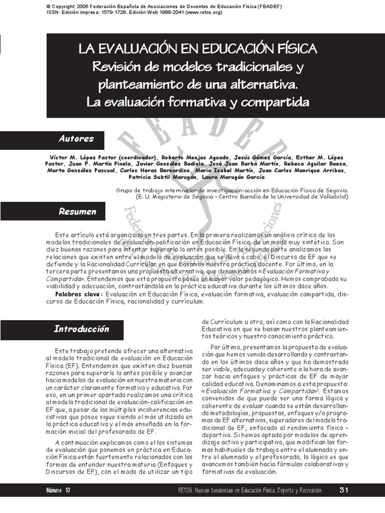 Evaluación Formativa. López Pastor | PDF | Evaluación | Plan de estudios