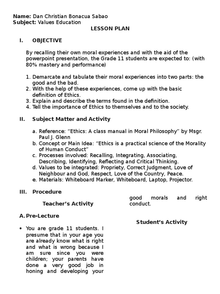 Lesson Plan | PDF | Lesson Plan | Value (Ethics)