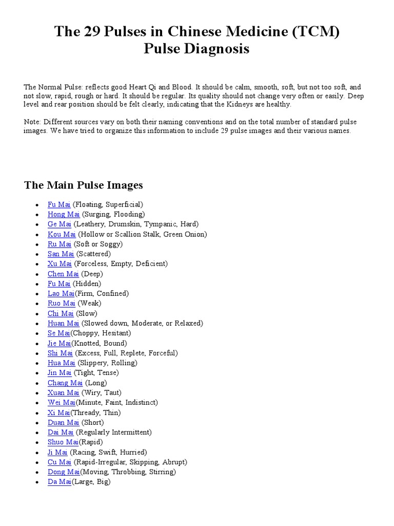 Understanding 29 TCM Pulse Types | PDF | Traditional Chinese Medicine ...