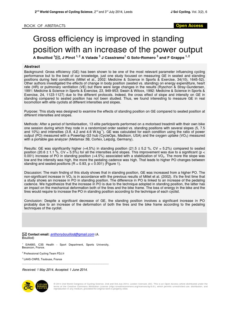 Gross Efficiency Is Improved in Standing Position With An Increase of ...