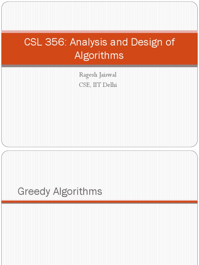 CSL 356: Analysis and Design of Algorithms: Ragesh Jaiswal CSE, IIT Delhi | PDF | Discrete ...