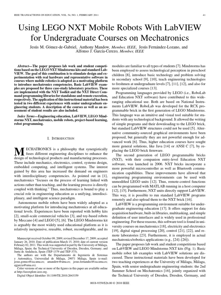 Using LEGO NXT Mobile Robots With LabVIEW For Undergraduate Courses On ...