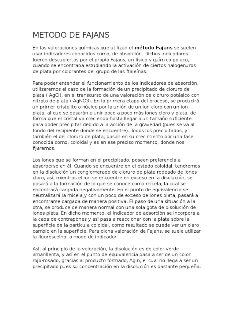 Metodo de Fajans | PDF | Cloruro | Ph