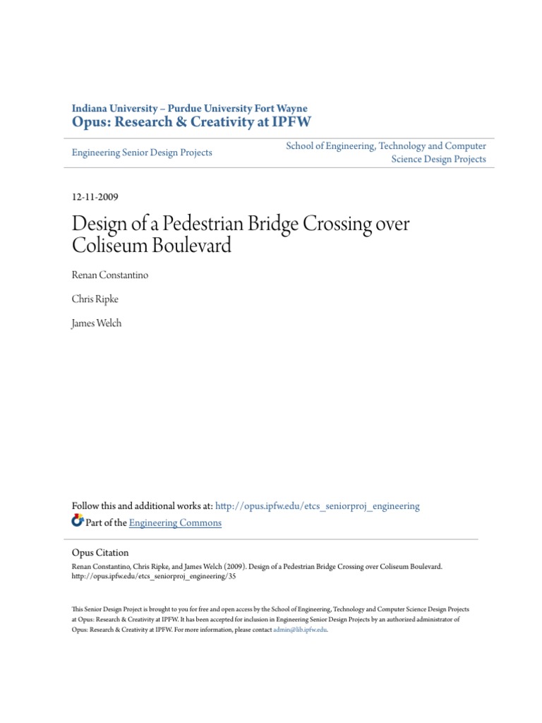 Design of A Pedestrian Bridge Crossing Over Coliseum Boulevard | PDF ...