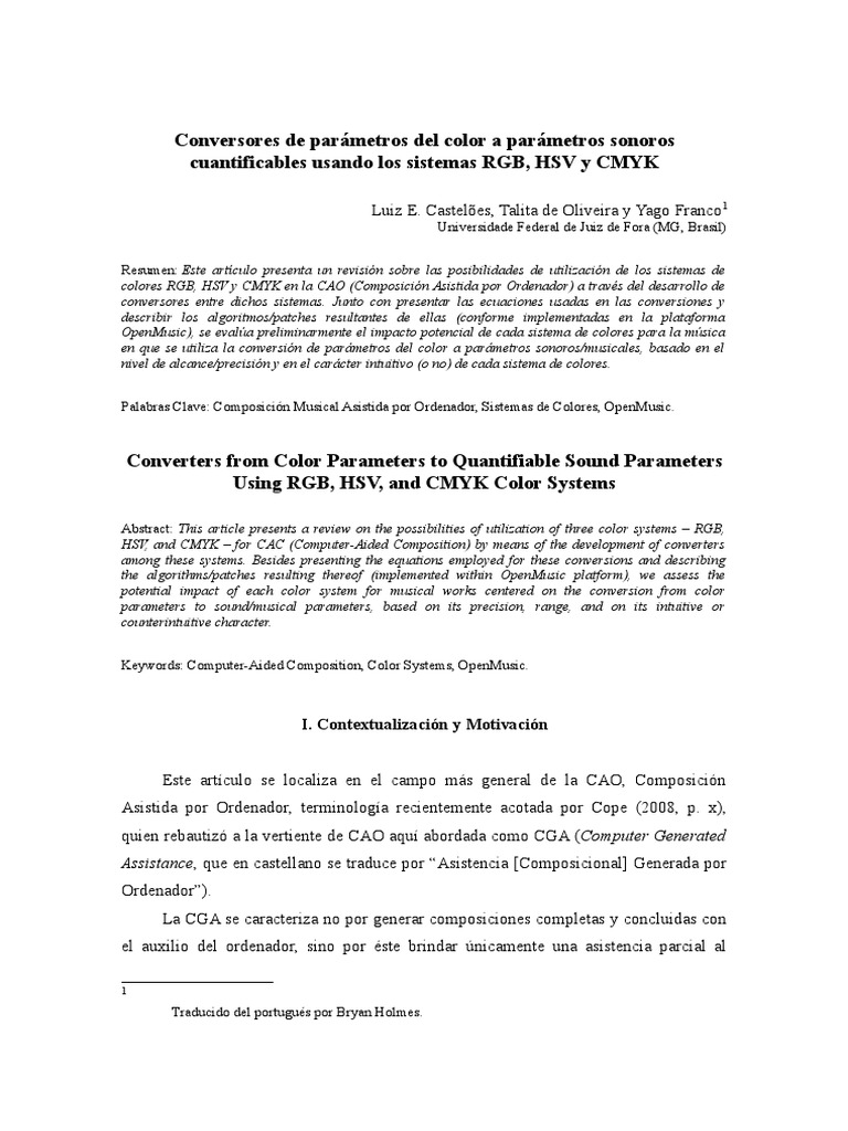 Conversores de Parametros Da Cor para Parametros Sonoros | PDF | Color | Diseño gráfico