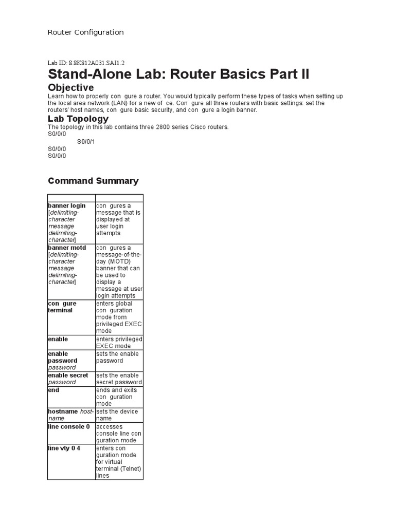 Stand-Alone Lab: Router Basics Part II: Objective | Download Free PDF | Password | Cybercrime