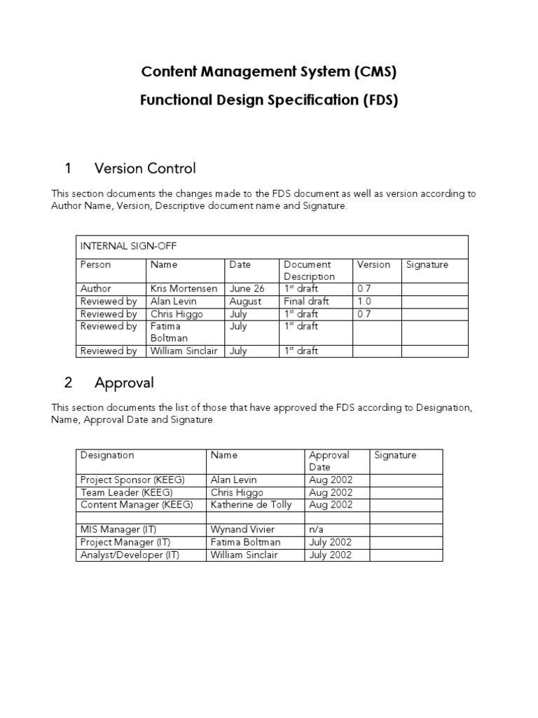 Content Management System (CMS) Functional Design Specification | PDF ...