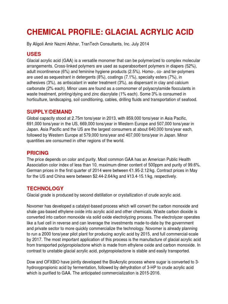 Major Global Glacial Acrylic Acid Capacity | PDF | Chemical Substances ...