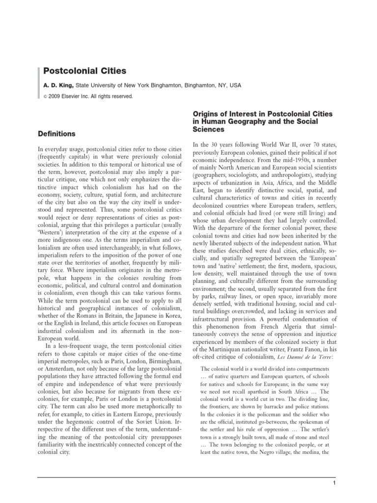 Postcolonial Cities | Download Free PDF | Postcolonialism | Colonialism