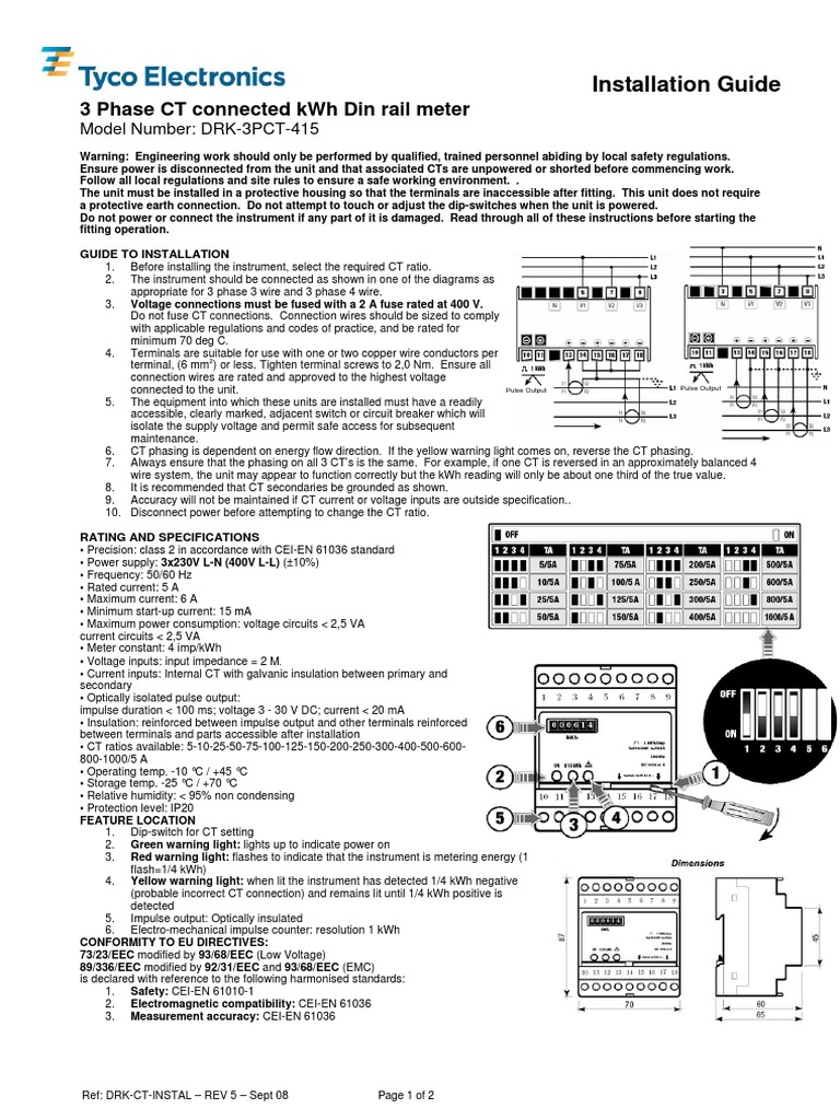 3 Phase CT Connected KWH Din Rail Meter: Installation Guide | PDF | Fuse (Electrical) | Power Supply