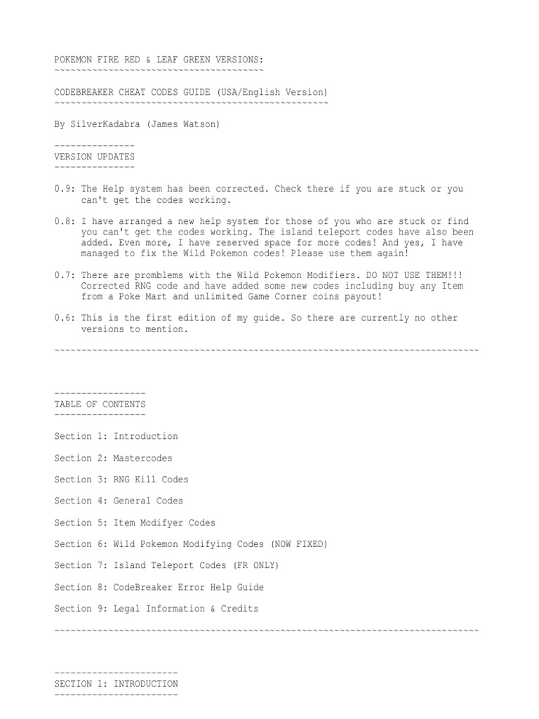 Code Breaker Pokemon Fire Red Version GBA | PDF
