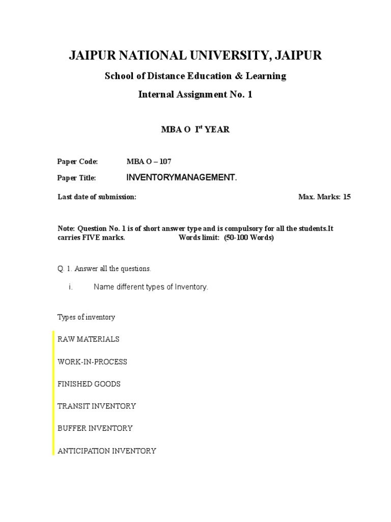 MBAO-107 Assignment | PDF | Inventory | Computer Data Storage
