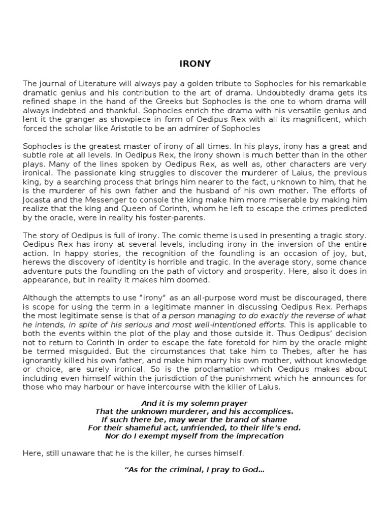 Irony in Oedipus | PDF | Irony | Tragedy