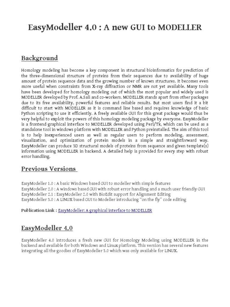 EasyModeller4 Manual | PDF | Sequence Alignment | Graphical User Interfaces