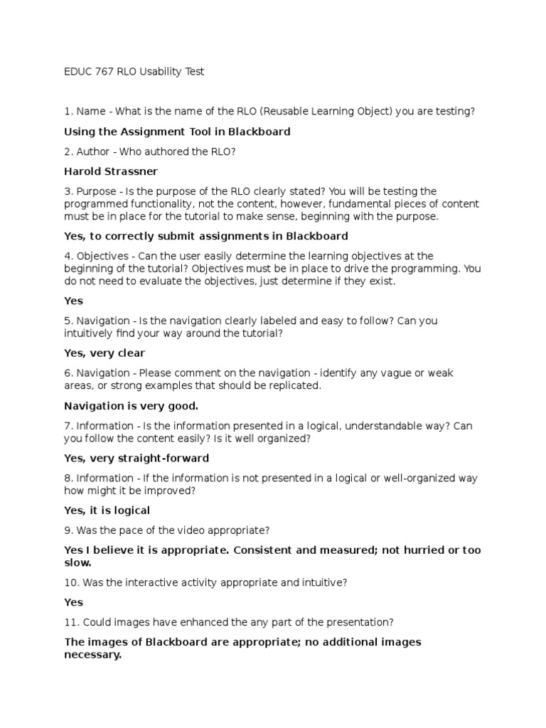 EDUC 767 RLO Usability Test Harold Strassner | PDF | Usability ...
