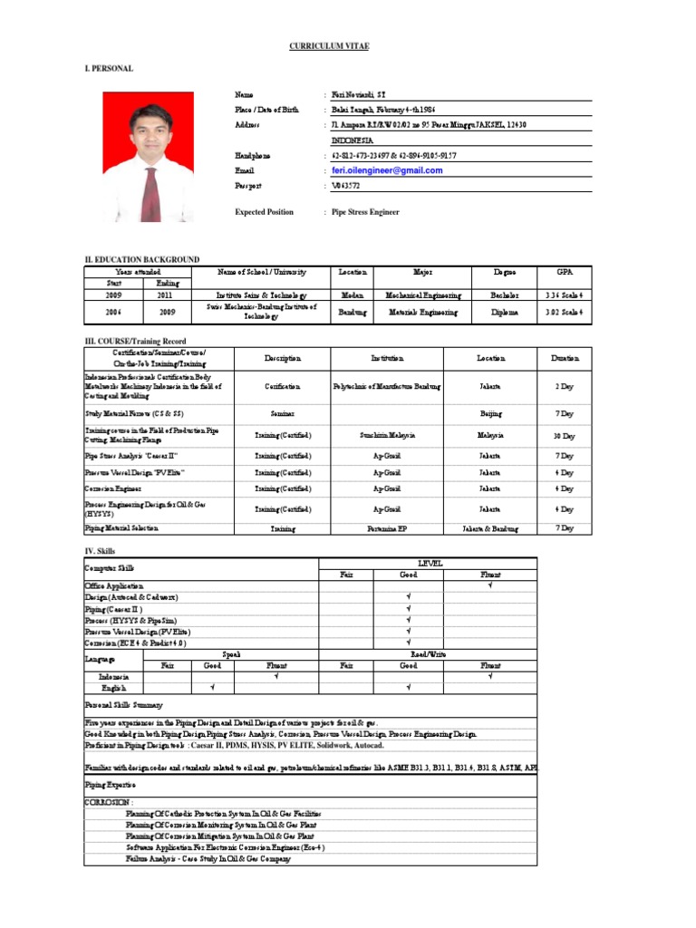 CV Feri Noviardi (Pipe Stress Engineer) | PDF | Engineering | Pipeline Transport