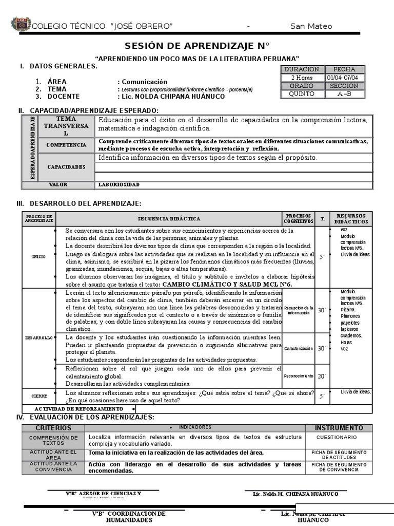 Sesion Comprension Lectora El Cambio Climatico U1 Com5 | PDF ...