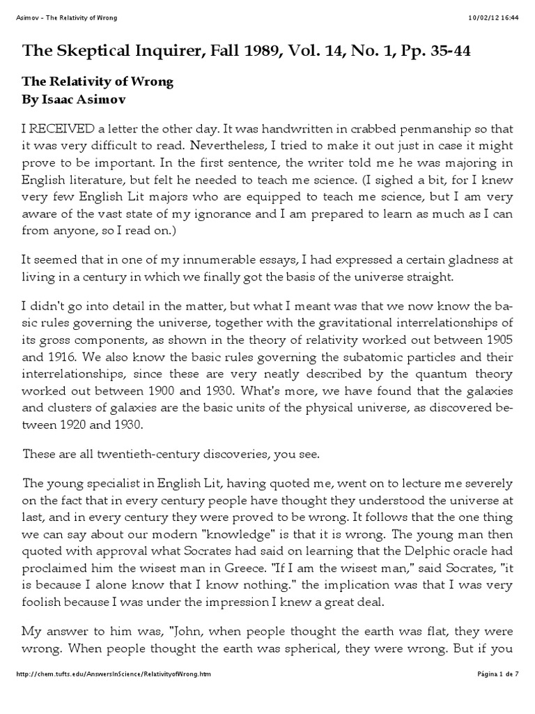 Isaac Asimov - The Relativity of Wrong | PDF | Sphere | Astronomy
