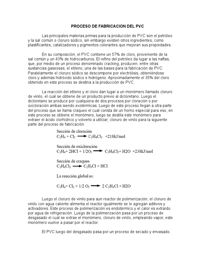 Proceso de Fabricacion Del PVC | PDF | Cloruro de polivinilo | Cloro