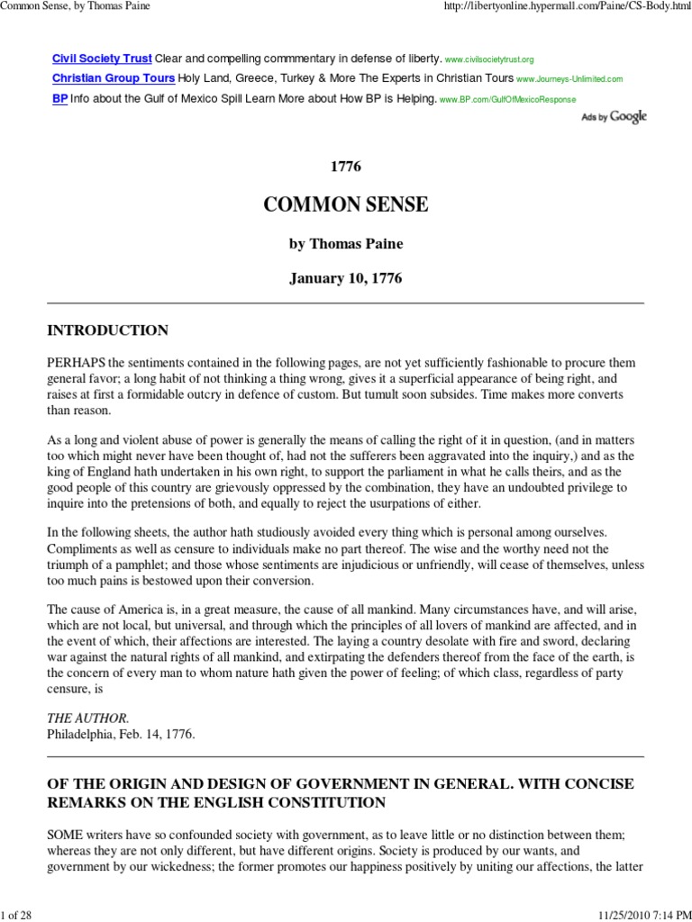 Common Sense by Thomas Paine | PDF | Common Sense | Samuel