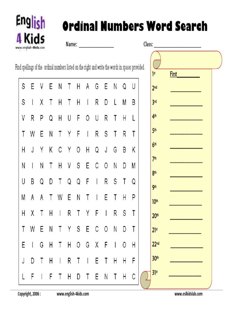 Ordinal Numbers Word Search | PDF | Career & Growth