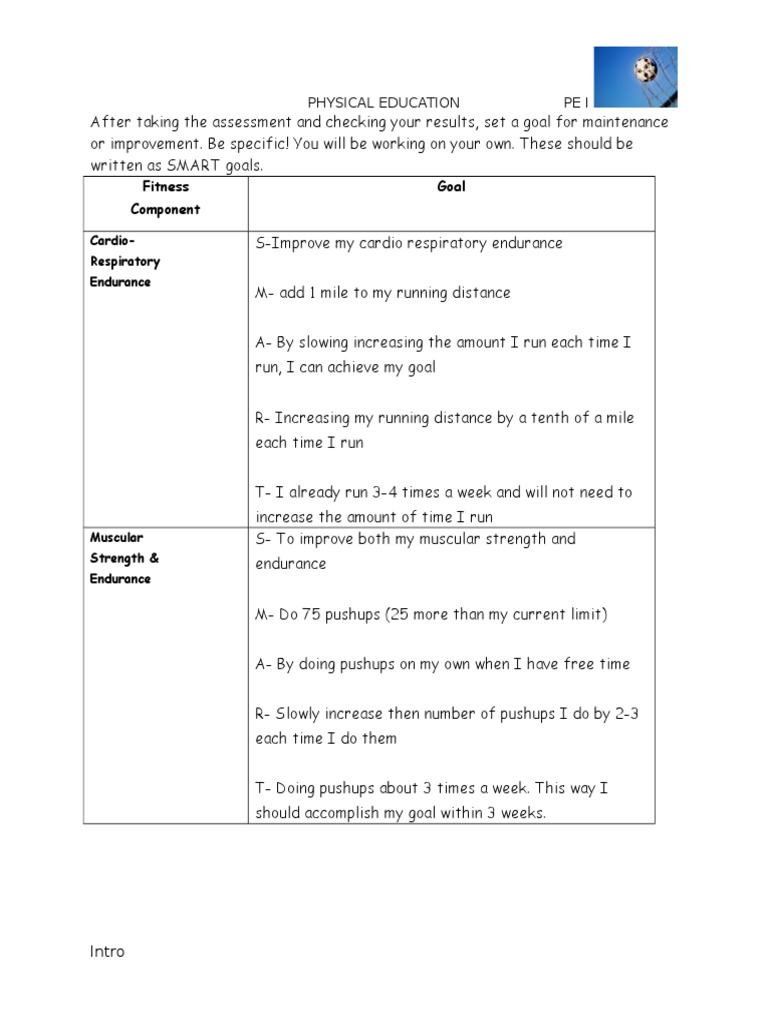 Cardiorespiratory Endurance Goals | PDF | Self-Improvement