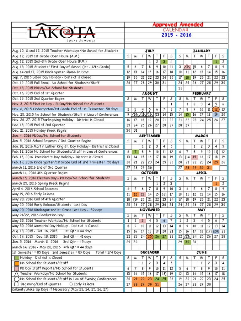 2015-2016 School Year Calendar | PDF | Academic Term | Schools