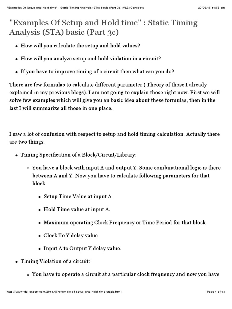 Setup And Hold Time Static Timing Analysis Sta Basic Part 3c Vlsi Concepts Pdf 6149