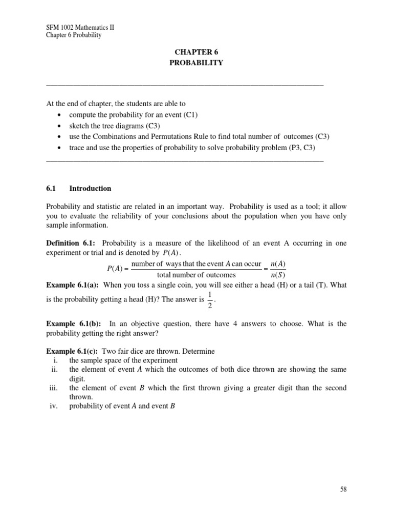 Chapter 6 - Probability | PDF | Probability | Set (Mathematics)