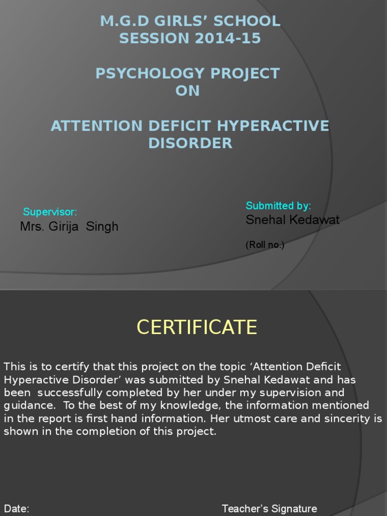 M.G.D Girls' School SESSION 2014-15 Psychology Project ON Attention ...