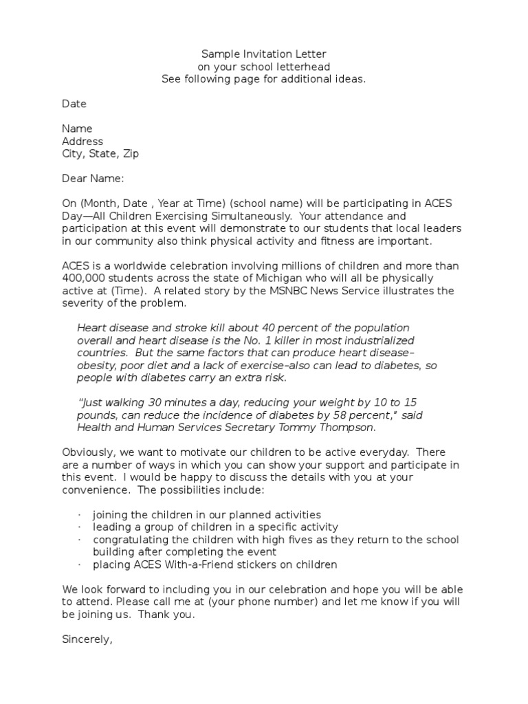 Sample Invitation Letter | Physical Fitness | Wellness