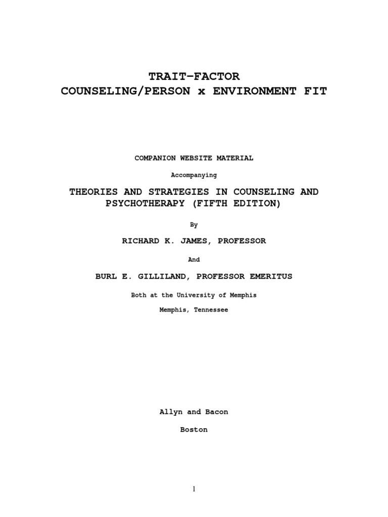 PDF Teori Trait and Factor | PDF | School Counselor | Educational ...
