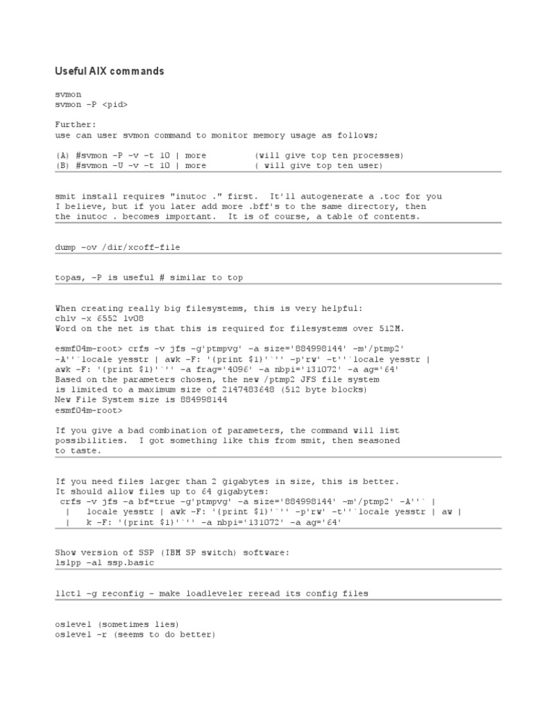 Useful Aix Commands File System Transmission Control Protocol