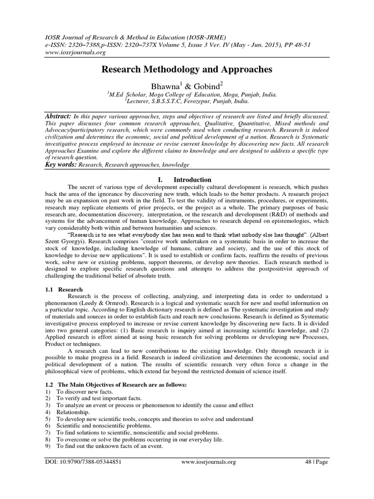 Research Methodology and Approaches | PDF | Qualitative Research ...